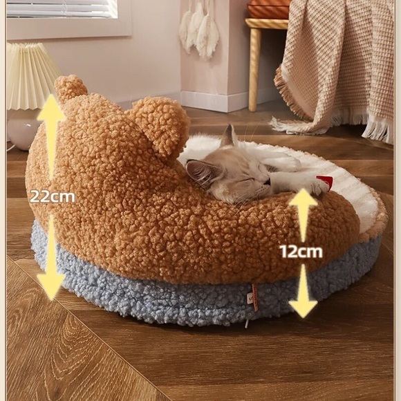 Cat | Dog Cat Bed Mattress Round Bear Cute Mat Seat Plush Fuzzy Pets ...